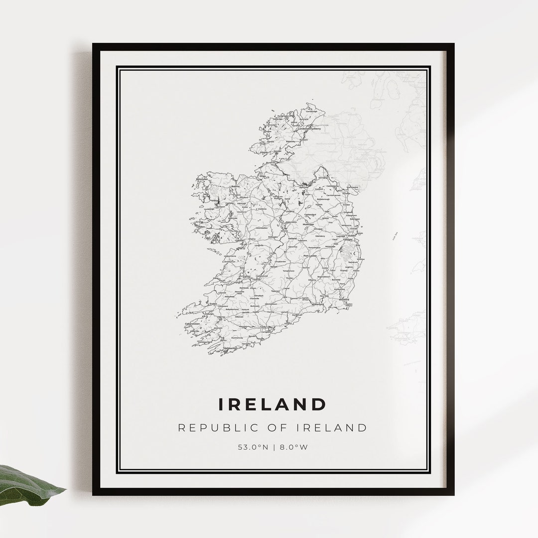 Ireland Map Poster Print, Country Street Road Map Wall Art, Country ...