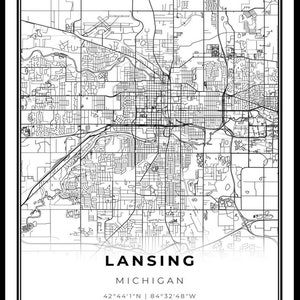 Lansing Map Print, Michigan MI USA Map Art Poster, Ingham County City ...