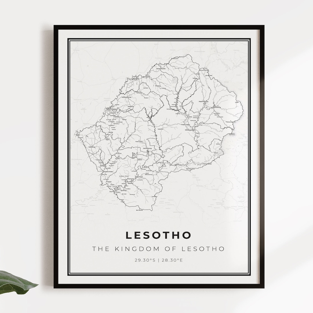 Lesotho Map Poster: Country Street Map Wall Art - Etsy