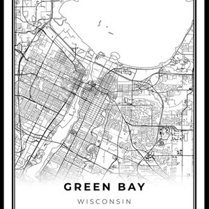 Green Bay Map Print, Wisconsin WI USA Map Art Poster, Brown County City ...