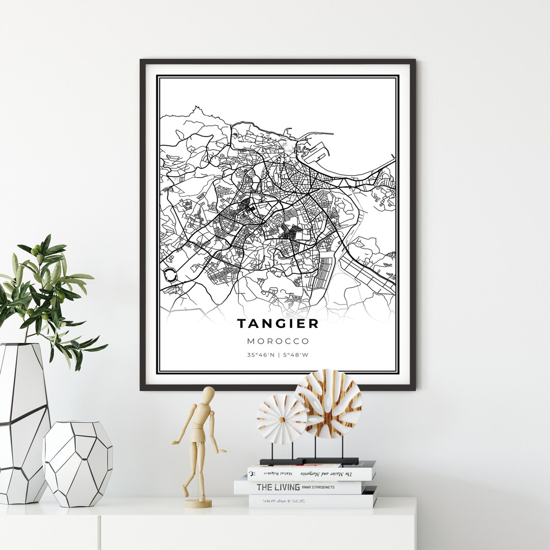Tangier Map Print, Morocco Map Art Poster, Tingis Tanger Tangiers City ...