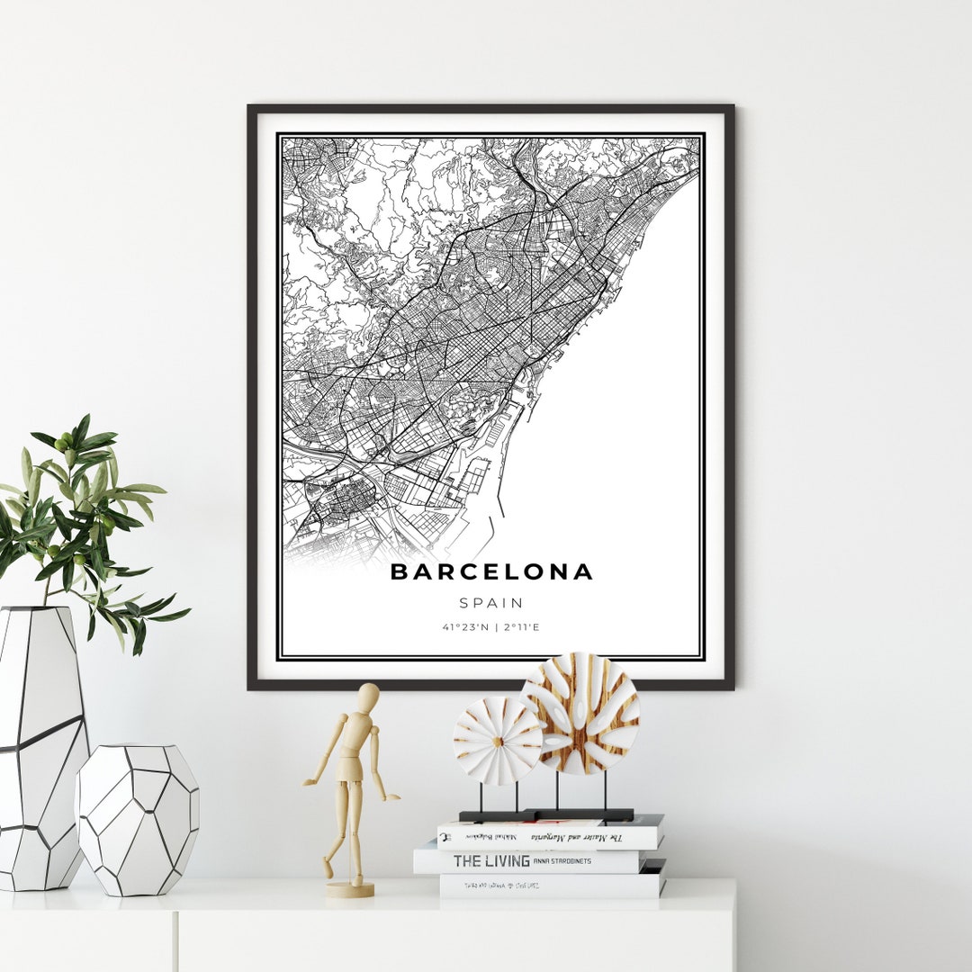 Barcelona Map Print, Spain Map Art Poster, City Street Road Map Wall ...