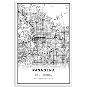 Pasadena Map Print, California CA USA Map Art Poster, City Street Road ...