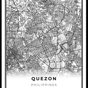 Quezon City Map Print, Philippines Map Art Poster, City Street Road Map ...