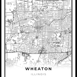 Wheaton Map Print, Illinois IL USA Map Art Poster, Dupage County, City ...