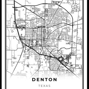 Denton Map Print, Texas TX USA Map Art Poster, City Road Street Map ...