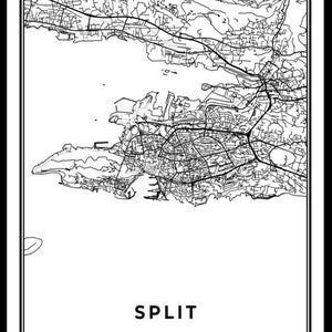 Split Map Print, Croatia Map Art Poster, City Street Road Map Wall Art ...