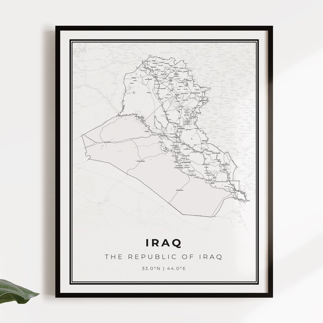 Iraq Map Poster Print, Country Street Road Map Wall Art, Country Decor ...