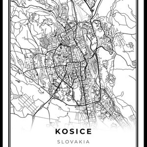 Kosice Map Print, Slovakia Map Art Poster, Kassa Kaschau, City Map Wall ...