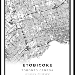 Etobicoke Map Print, Toronto Ontario ON Canada Map Art Poster, City ...