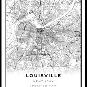 Louisville Map Print, Kentucky KY USA Map Art Poster, Jefferson, City ...