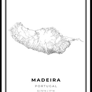 Madeira Map Print Portugal Map Art Poster Funchal City - Etsy