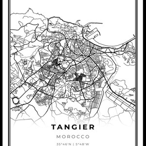Tangier Map Print, Morocco Map Art Poster, Tingis Tanger Tangiers City ...