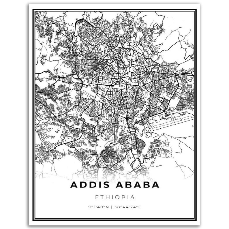 Addis Ababa Map Print Ethiopia Map Art Poster Abeba Africa - Etsy
