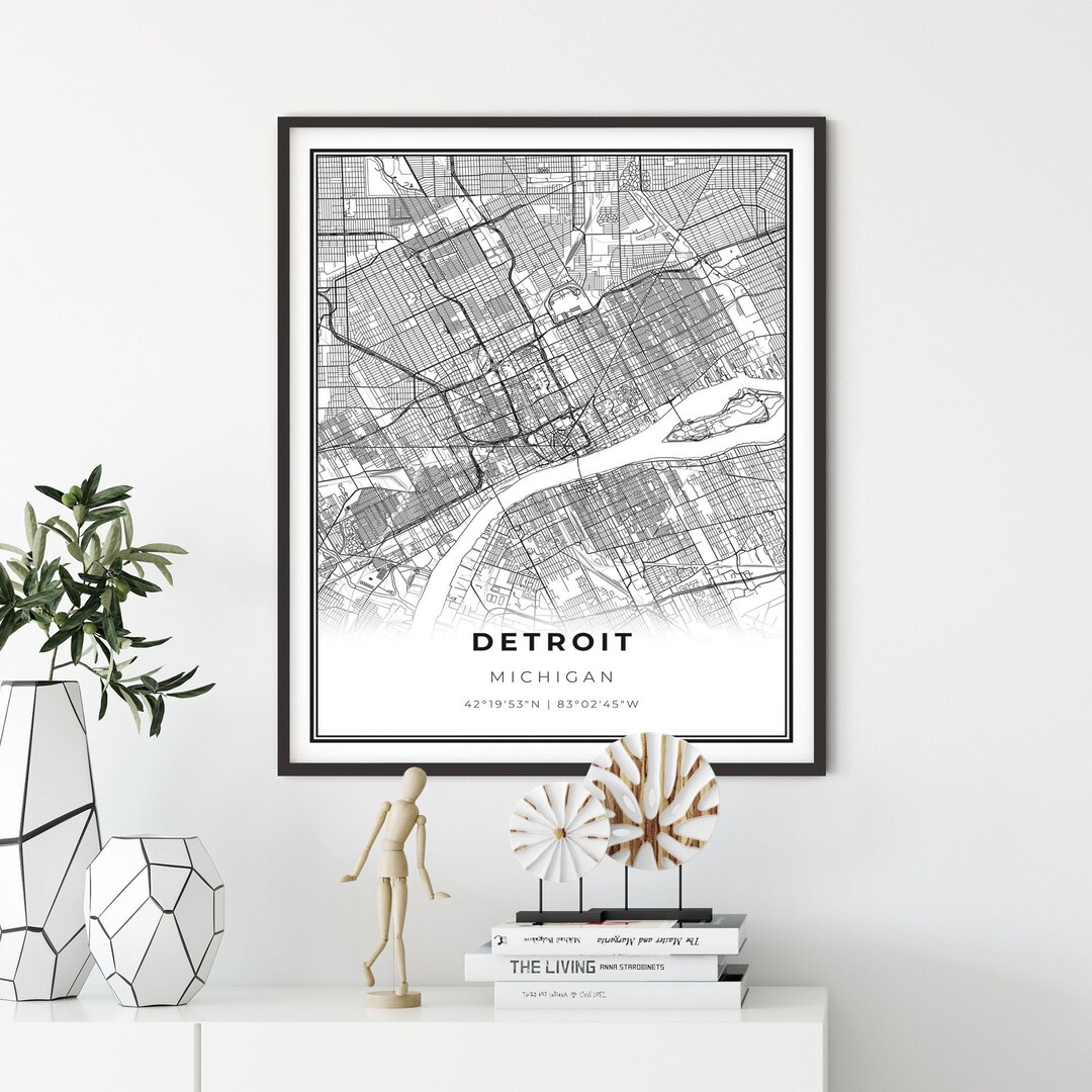 Detroit Map Print, Michigan MI USA Map Art Poster, City Street Road Map ...