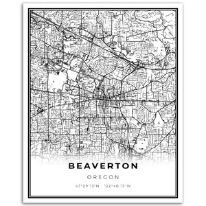 Beaverton Map Print, Oregon OR USA Map Art Poster, Portland City Street ...