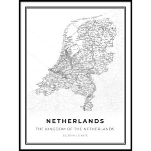 Netherlands Map Poster Print, Country Street Road Map Wall Art, Country ...