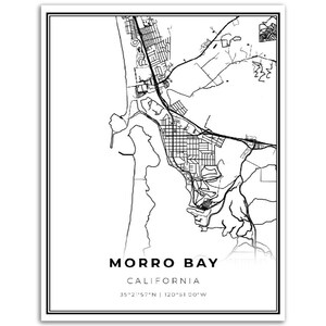 Morro Bay Map Print, California CA USA Map Art Poster, San Luis Obispo ...