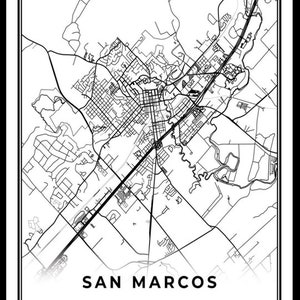 San Marcos Map Print, Texas USA Map Art Poster, TX United States Street ...
