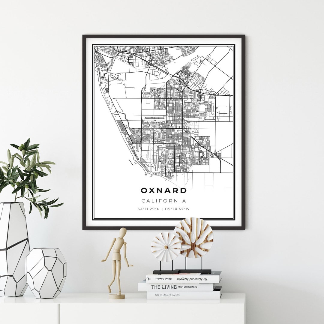 Oxnard Map Print, California CA USA Map Art Poster, City Street Road ...