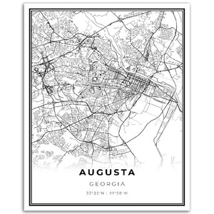 Augusta Map Print, Georgia GA USA Map Art Poster, City Street Road Map ...