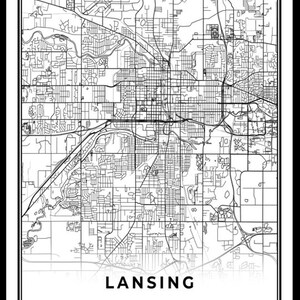 Lansing Map Print, Michigan MI USA Map Art Poster, Ingham County City ...