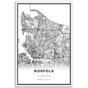 Norfolk Map Print, Virginia VA USA Map Art Poster, City Street Road Map ...