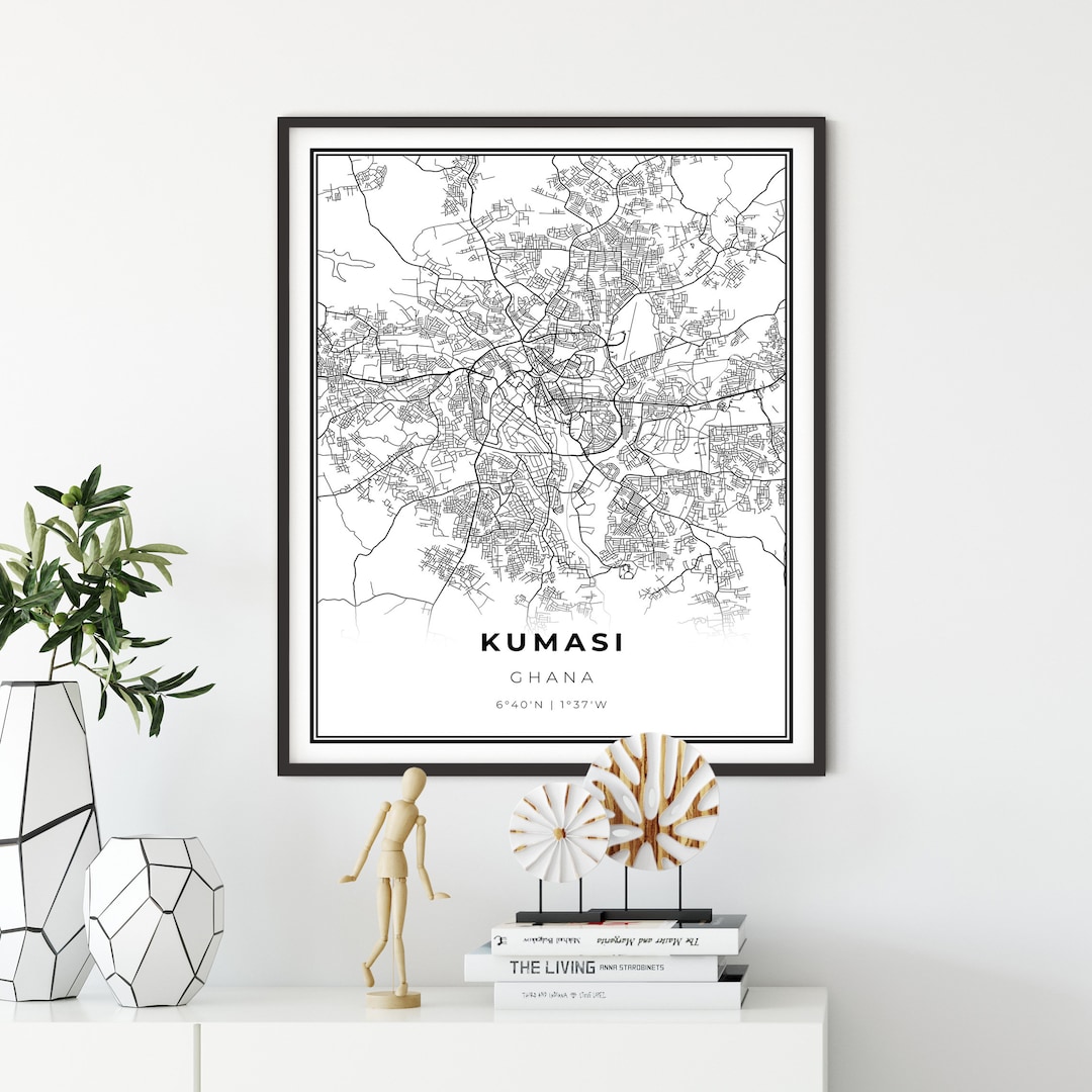 Kumasi Map Print, Ghana Map Art Poster, Comassie Coomassie Kumase, City ...