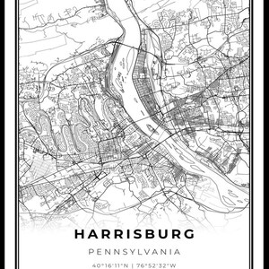 Harrisburg Map Print, Pennsylvania PA USA Map Art Poster, City Street ...