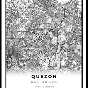Quezon City Map Print, Philippines Map Art Poster, City Street Road Map ...