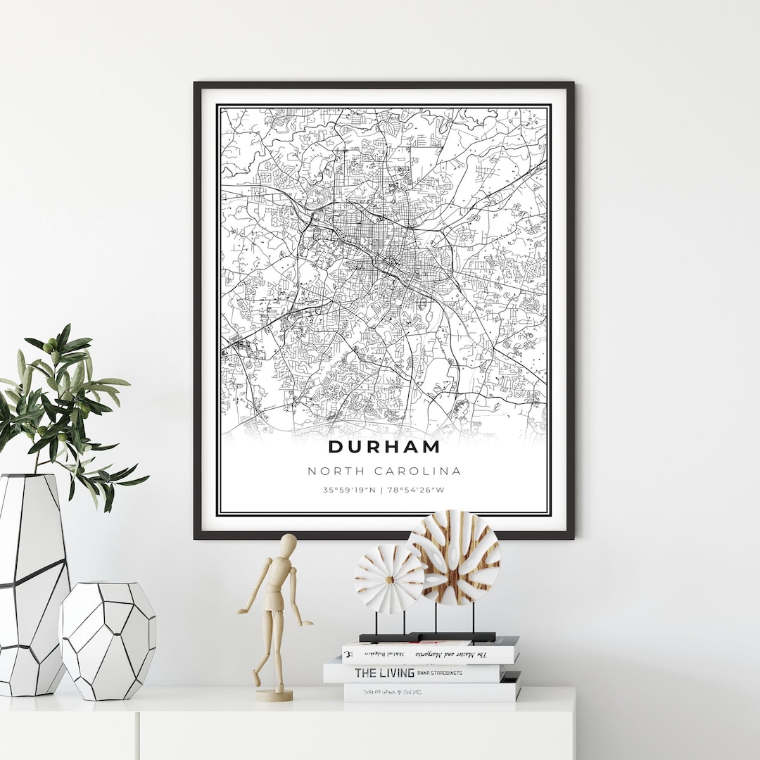 Durham Map Print, North Carolina NC USA Map Art Poster, City Street ...
