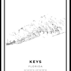 Florida Keys Map Print, Florida FL USA Map Art Poster, Key West City ...