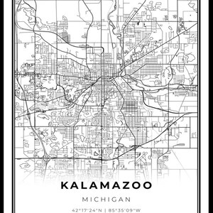 Kalamazoo Map Print, Michigan MI USA Map Art Poster, Portage City ...