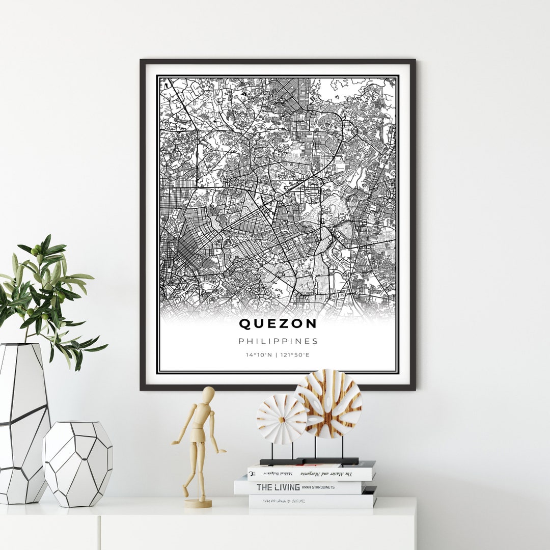 Quezon City Map Print, Philippines Map Art Poster, City Street Road Map ...