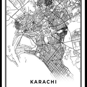 Karachi Map Print, Pakistan Map Art Poster, City Street Road Map Wall ...