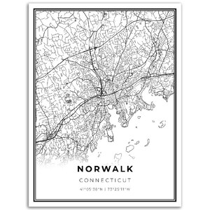Norwalk Map Print, Connecticut CT USA Map Art Poster, Fairfield County ...