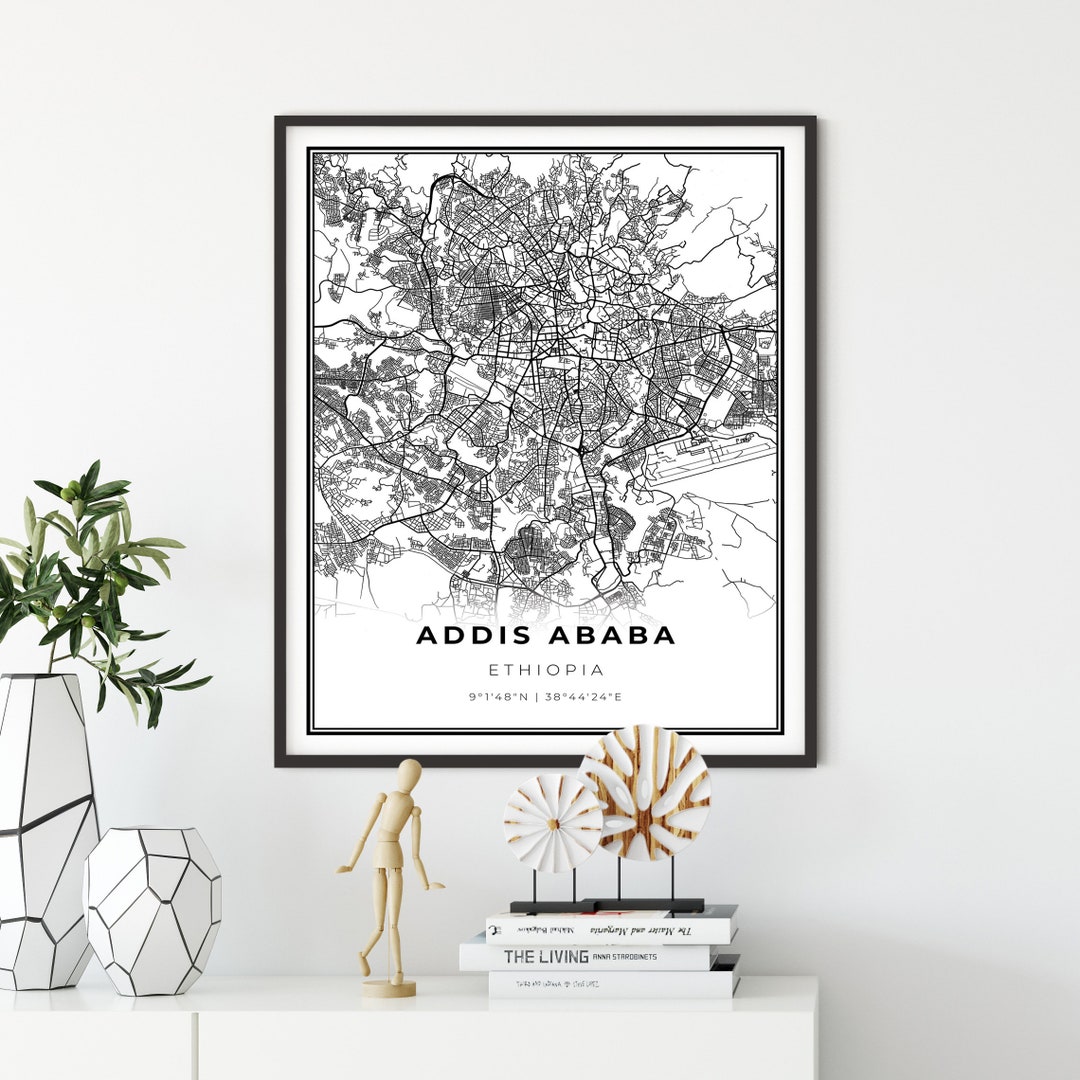 Addis Ababa Map Print, Ethiopia Map Art Poster, Abeba Africa, City ...