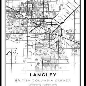 Langley Map Print, British Columbia BC Canada, City Street Road Map ...