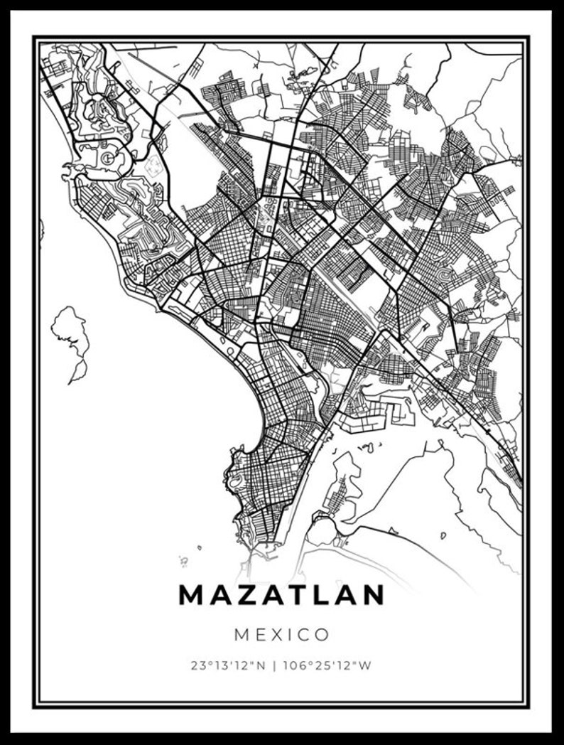 Mazatlan Mexico Map Art Print: Cityscape Wall Art - Etsy
