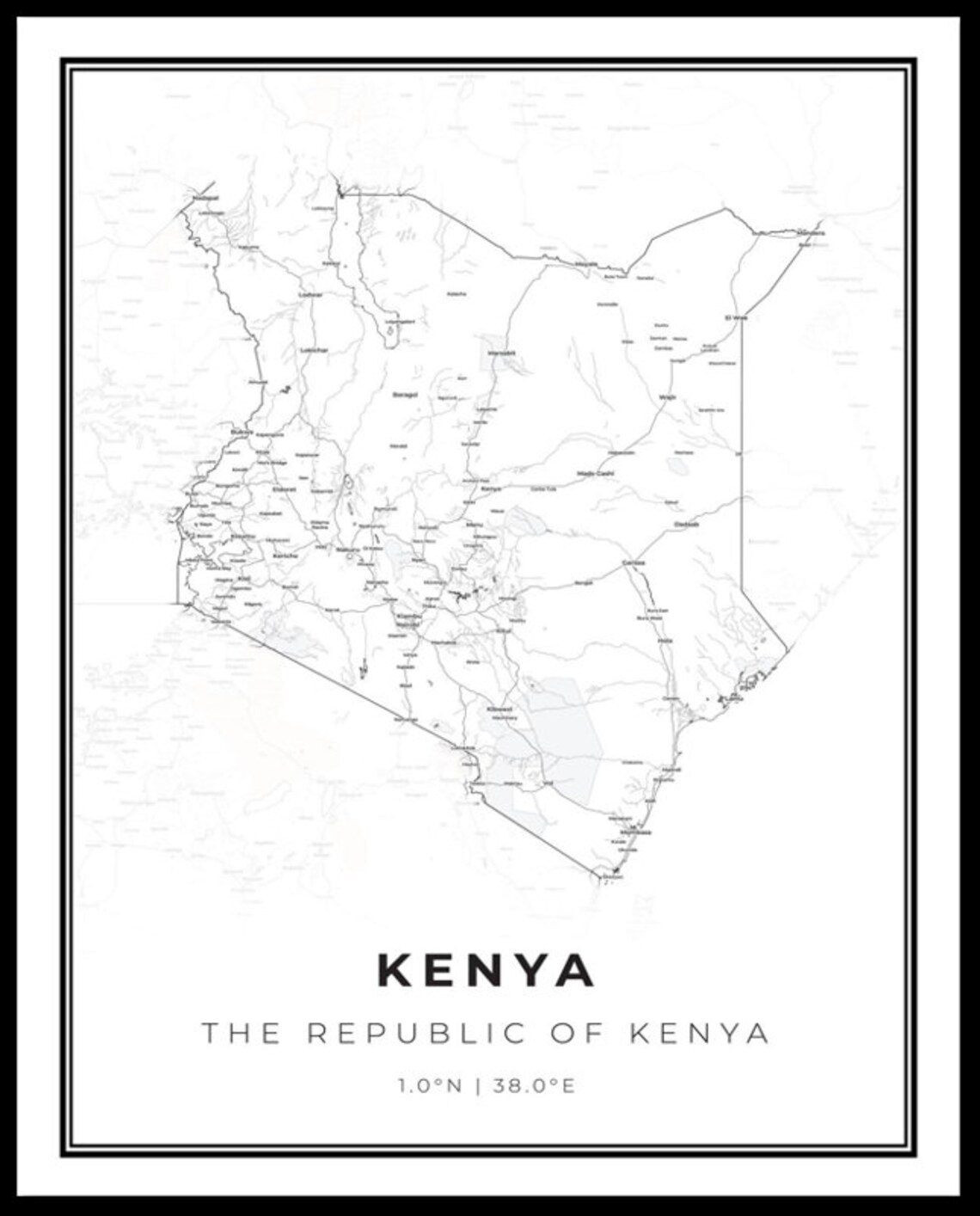 Kenya Map Poster: Minimalist Country Road Map Art - Etsy