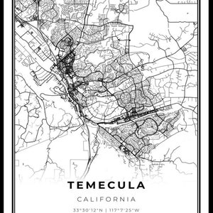 Temecula Map Print, California CA USA Map Art Poster, City Street Road ...