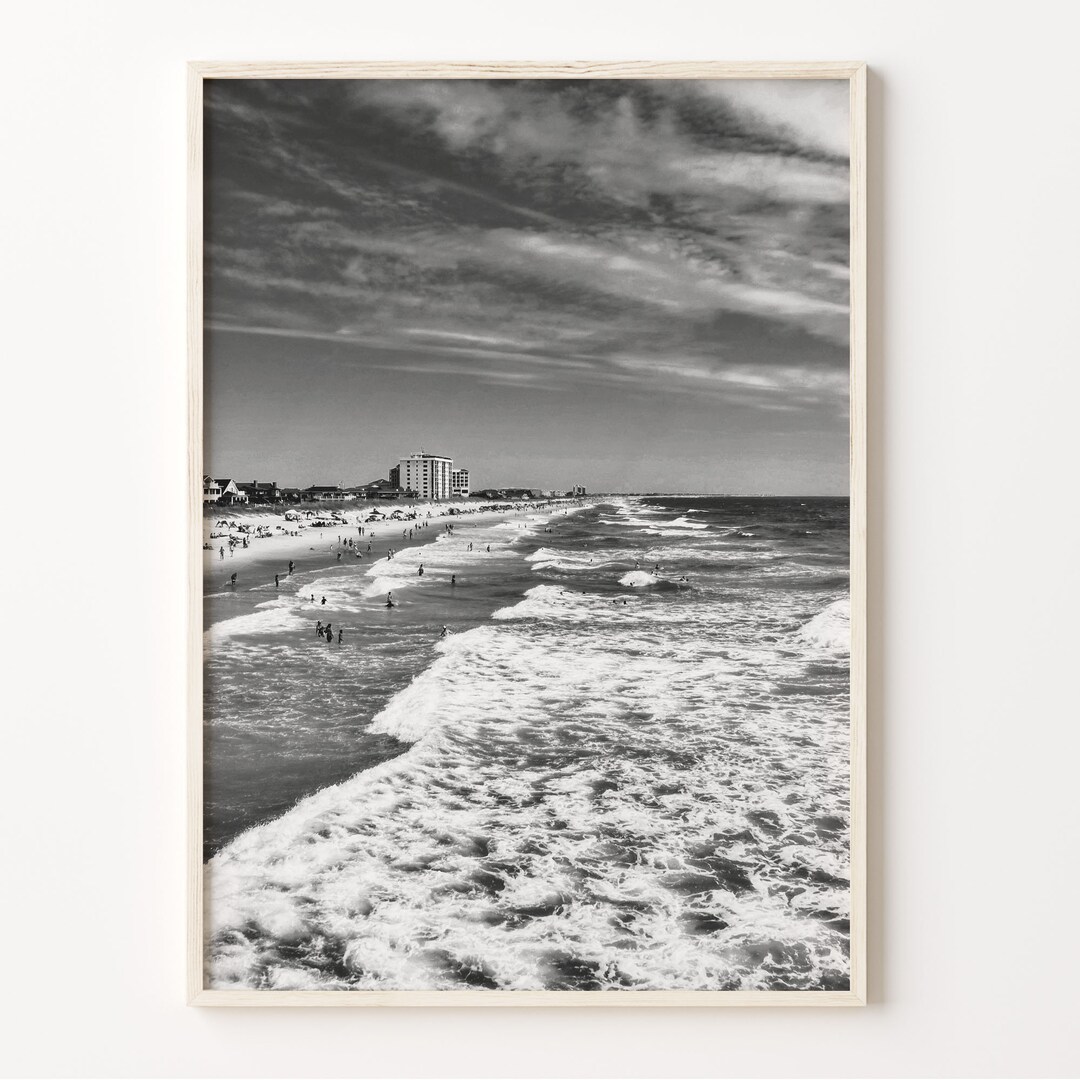 Wrightsville Beach Wall Art, Black and White Seaside Print ...