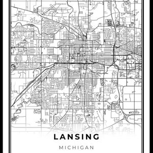 Lansing Map Print, Michigan MI USA Map Art Poster, Ingham County City ...