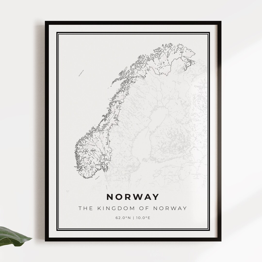 Norway Map Art Print: Minimalist Country Road Map - Etsy