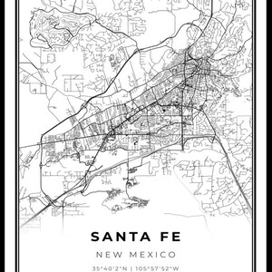 Santa Fe Map Print, New Mexico NM USA Map Art Poster, City Street Road ...