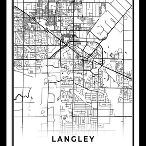 Langley Map Print, British Columbia BC Canada, City Street Road Map ...