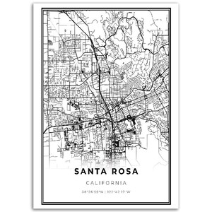 Santa Rosa Map Print, California CA USA Map Art Poster, City Street ...