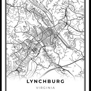 Lynchburg Virginia Map Art Print: City Street Map Poster - Etsy