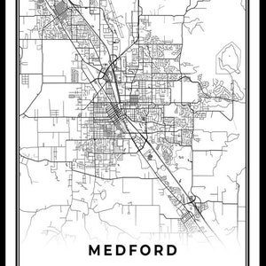 Medford Map Print, Oregon OR USA Map Art Poster, City Street Road Map ...