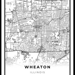 Wheaton Map Print, Illinois IL USA Map Art Poster, Dupage County, City ...